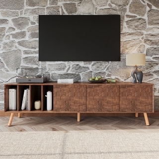 Walnut Low Profile Wood TV Stand for 75 inch TV, Entertainment Center ...