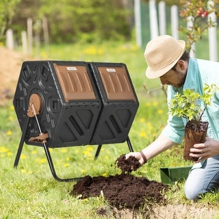 Outsunny Dual Chamber Compost Bin, Rotating Composter, Compost Tumbler ...