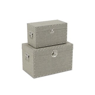 Beige Linen Box with Metal Studs (Set of 2) - Bed Bath & Beyond - 36500795