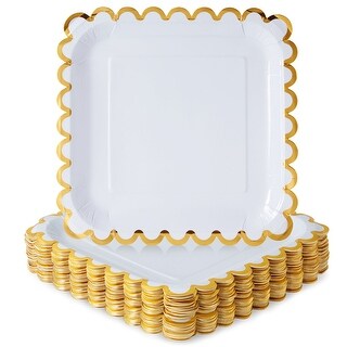 Pastel Purple Square Paper Plates, Gold Foil Scalloped Edge (9 In, 48 ...
