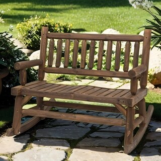 2-Person Wood Rocking Chair with Log Design, Heavy Duty Loveseat - Bed ...