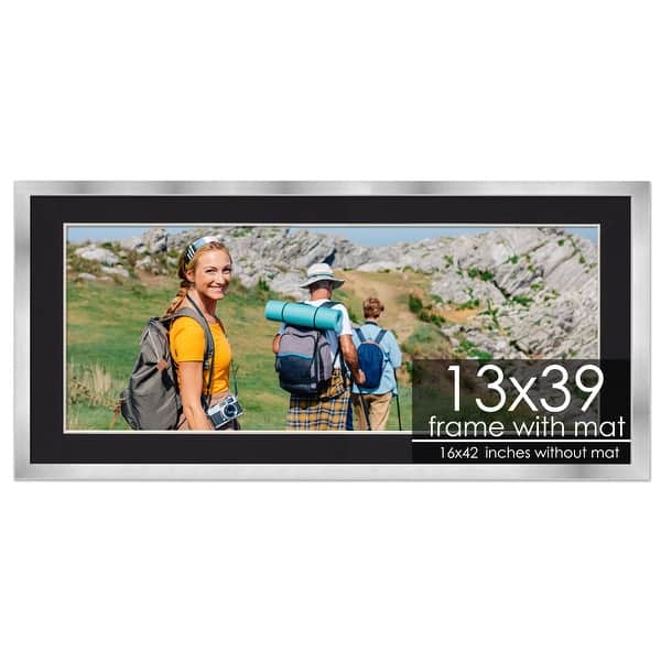 13x39 Frame with Mat - Silver 16x42 Frame Wood Made to Display Print or ...