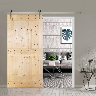 24 in x 84 in Unfinished 2 Panel Wood Barn Door with Sliding Hardware ...