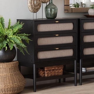 Shirin Mid-Century Beige Fabric and Black Wood 3-Drawer Chest - Bed ...