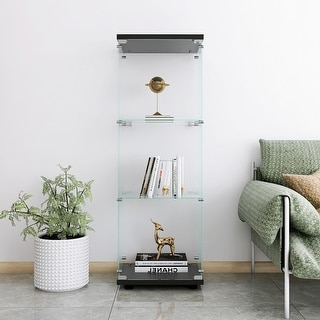 Modern Glass Curio Display Kitchen Cabinet File Cabinet with 3 Shelves ...