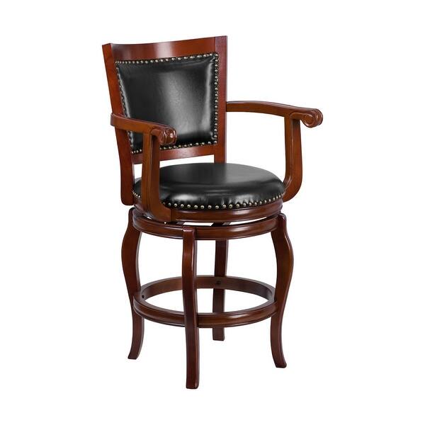 Flash Furniture 26 High Cherry Wood Counter Height Stool With Arms
