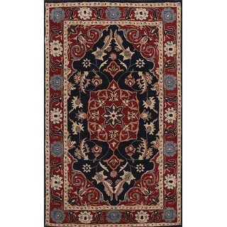 Navy Blue Traditional Floral Oriental Area Rug Hand-tufted Wool Carpet ...