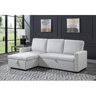 White Fabric Wooden Sleeper Sectional Sofa with Pull-Out Bed - Reversible and Easy to Assemble ...