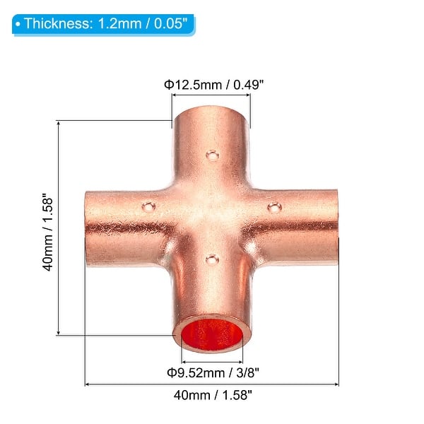 3/8 Inch ID Copper Cross Pipe Fitting 4 Way Copper End Feed Equal ...