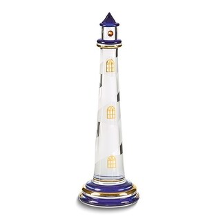 Curata Blue Lighthouse Handcrafted Glass Figurine with 22k Gold Trim ...