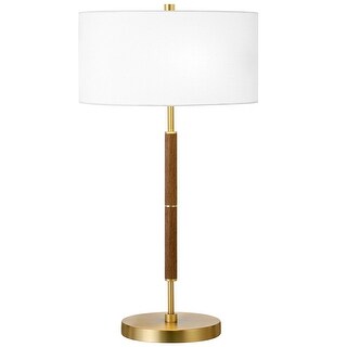 HomeRoots25" Gold Metal Two Light Table Lamp With White Drum Shade - 14 ...