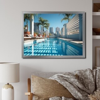 Designart "Turquoise Miami Skyscraper Shadows" Cityscapes Framed Canvas ...