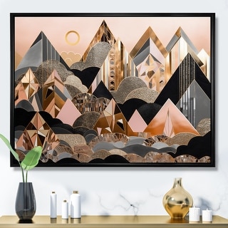 Designart "Pink And Grey Geometric Horizons" City Geometric Framed Wall ...