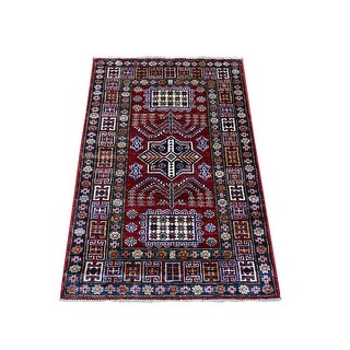Shahbanu Rugs Burnt Umber Red Afghan Super Kazak with Tribal Medallions ...