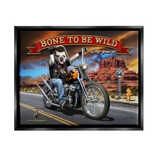 Stupell Bone Wild Motorcycle Dog Framed Floater Canvas Wall Art Design ...