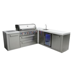 Mont Alpi Stainless Steel L-shaped 94"W x 88"D Outdoor Kitchen Island ...