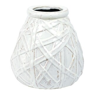9.5" White Antique Finish Embossed Ceramic Pot Vase - Bed Bath & Beyond ...