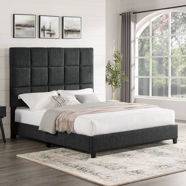 Bridgevine Home Tall Granite Dark Grey Square Headboard Upholstered Platform Bed - Bed Bath ...