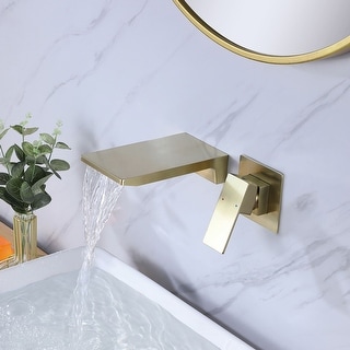 Wall Mount Bathoom Faucet Waterfall Brushed Gold Bathroom Sink Faucet ...