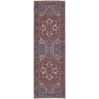 8' Red Tan And Blue Floral Power Loom Runner Rug - 3'6" - Bed Bath ...