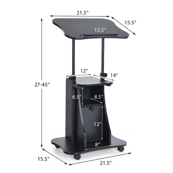Standing Desk Mobile Podium Cart w/Tilt Desktop & Door Cabinet - Bed ...