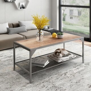 Cuboid Table with 3D Texture Metal Frame and Mesh Storage Shelf - Bed ...