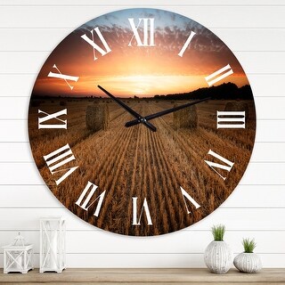Designart 'Landscape With A Field Full of Hay Bales At Sunset ...