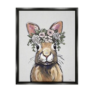 Stupell Spring Flowers Rabbit Blooms Framed Floater Canvas Wall Art by ...