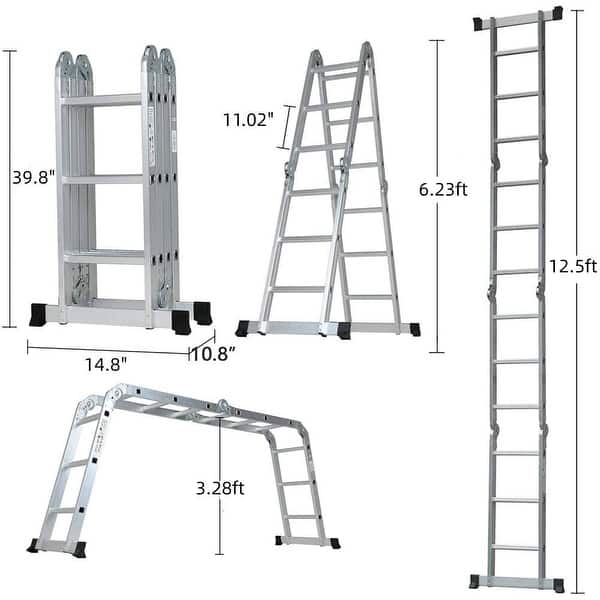12.5FT Multi Purpose Aluminum Folding Platform Scaffold Ladder - Bed ...