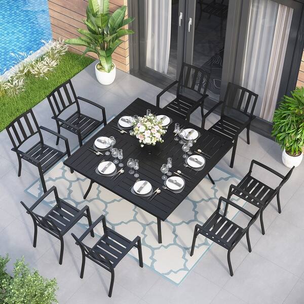 9-Piece Patio Dining Set, 60 Inch Square Metal Table and 8 Metal Dining ...