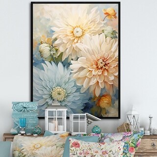 Designart "Blooming White Mums In Blue Background I" Mums Framed Wall ...