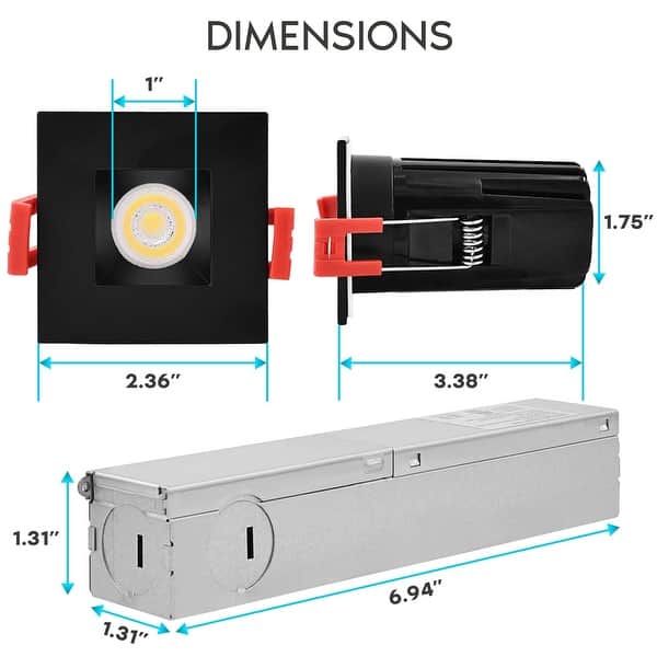 Luxrite 1 Inch Square LED Recessed Lighting with J-Box 7W 5 Color ...