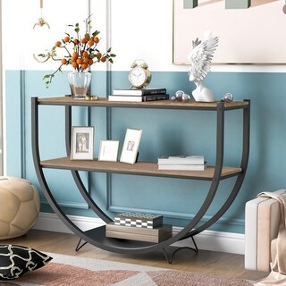 48'' Wide Rustic Demilune Shape Console Table with Storage Shelves ...