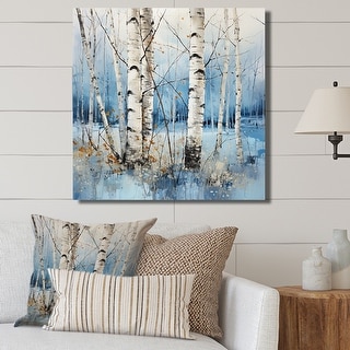 Designart "White And Blue Birch Wood In Winter I" Tree Birch Wall Art ...