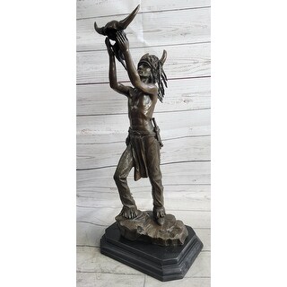 Native American Indian Shaman Medicine Man Holding Bison Skull Bronze ...