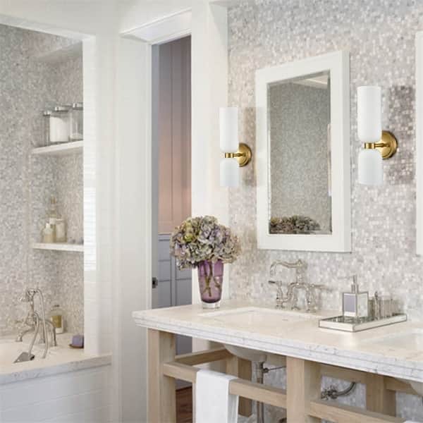 Linosa Modern Brass Wall Sconces 2-Light Milky White Glass Shade - On ...