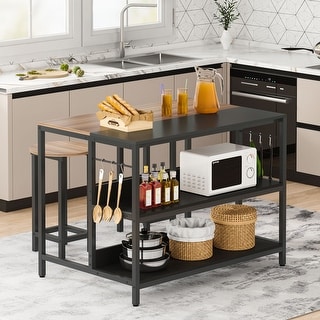 3 Tiers Kitchen Island Table with Stools, Open back Storage and 6 S ...