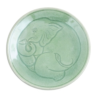 Novica Handmade Sleeping Elephant Celadon Ceramic Dessert Plate - Bed ...