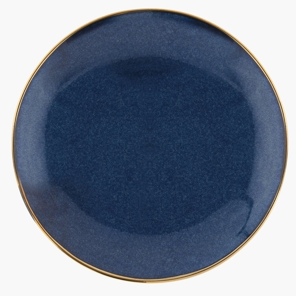 8-Inch Navy Stoneware Plate with Gold Rim - 4-Piece Set - Bed Bath ...