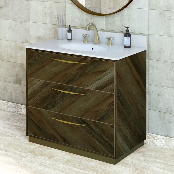 Stockholm 36" Modern Vanity with Quartz Top and Wood Finish - Bed Bath ...