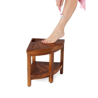 TeakCraft Corner Teak Shaving & Foot Rest with Shelf, 12" Fully ...