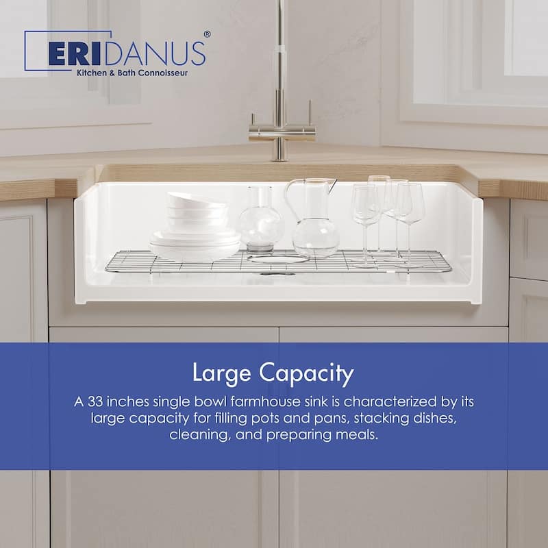 Eridanus Denbigh Farmhouse Apron 33" x 20" Crisp White Kitchen Sink ...