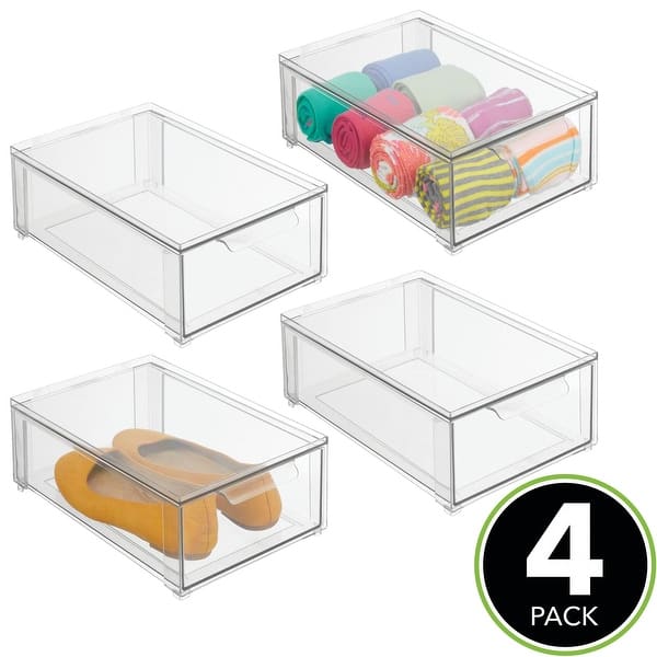 mDesign Stackable Closet Storage Bin Box with Pull-Out Drawer - Clear ...