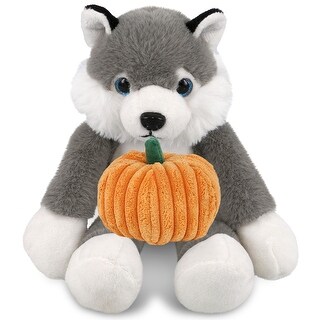 DolliBu Cute Stuffed Animal Long Leg Husky with Pumpkin Plush Decor ...