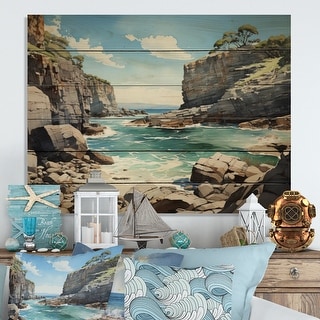 Designart "Rocky Beach Majestic Cliffs II" Nautical & Beach Print on ...