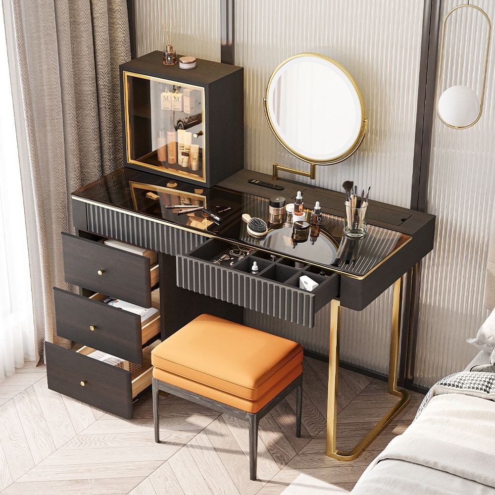JASIWAY Modern Simple Makeup Vanity Dressing Table, Coffee - Bed Bath & Beyond - 38120723