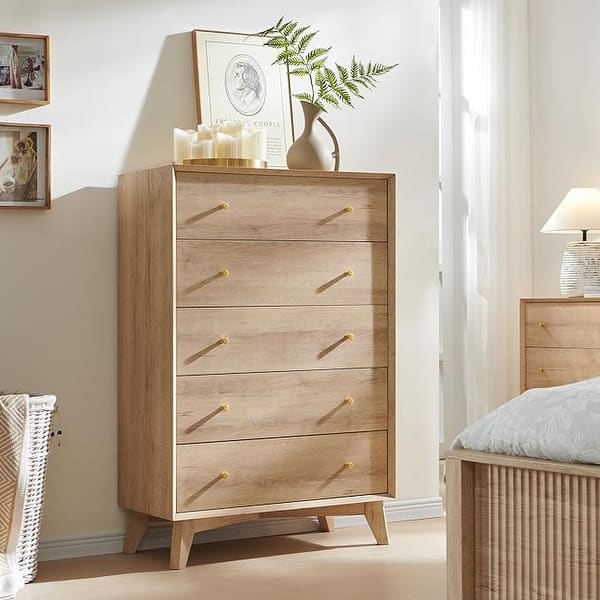 Mid-Century Modern 5 Drawer Dresser, Wood Chest of Drawers - Bed Bath ...