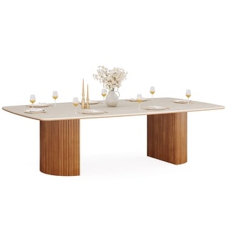 78.74-inch Long Dining Table with Travertine Slab Top for Kitchen ...