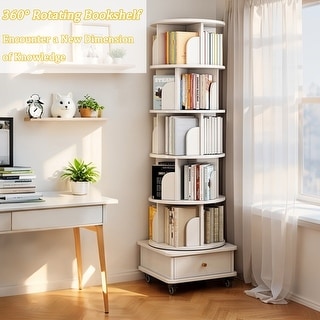 6 Tier 360° Rotating Bookshelf ，Round Spinning Bookcase with Wheels ...