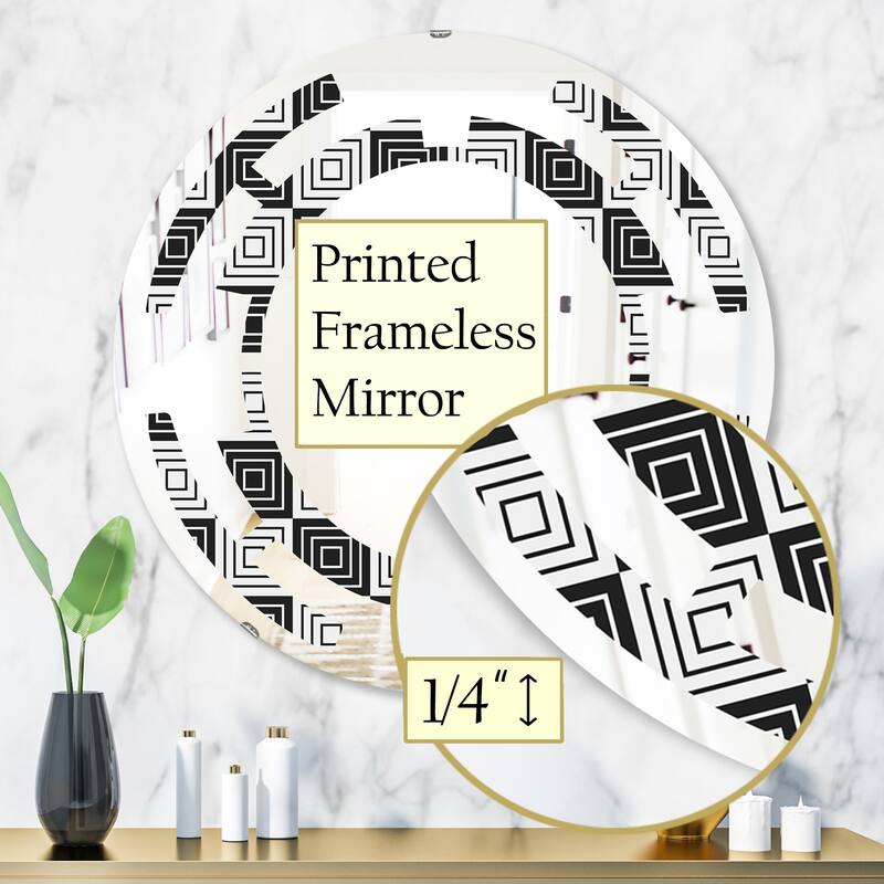 Designart Monochrome Geometric Pattern Xi Printed Modern Round Or